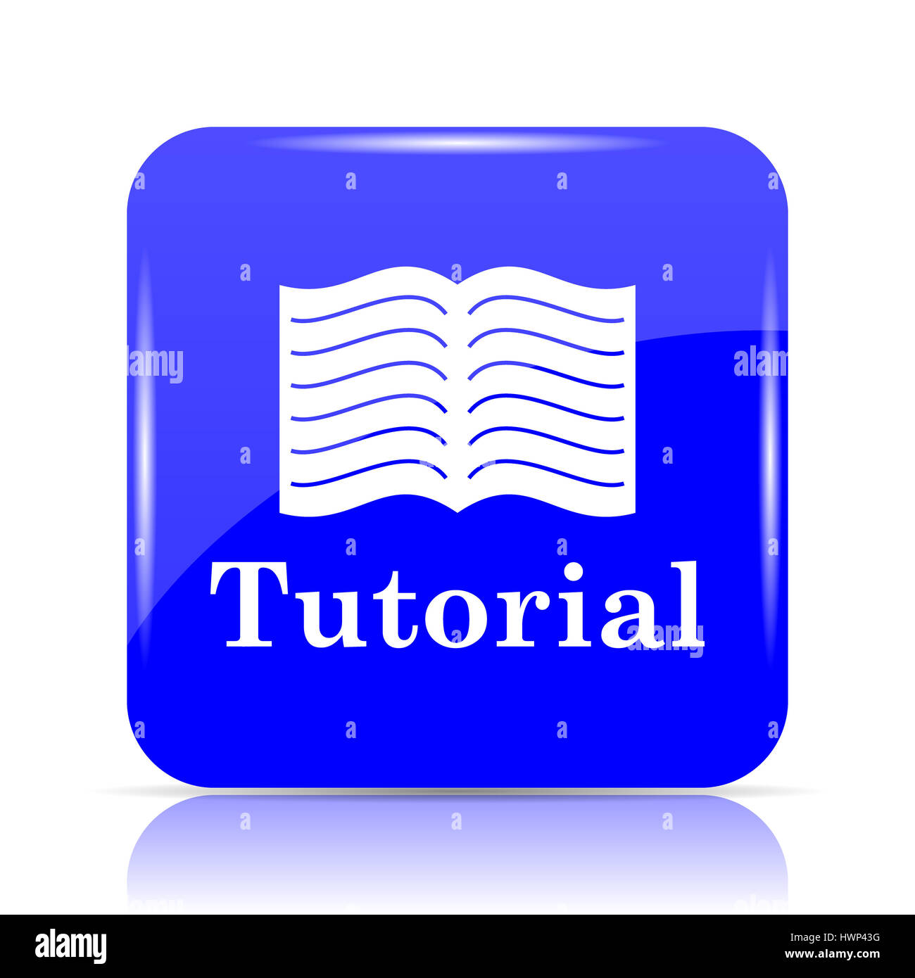 Tutorial icon, blue website button on white background Stock Photo - Alamy