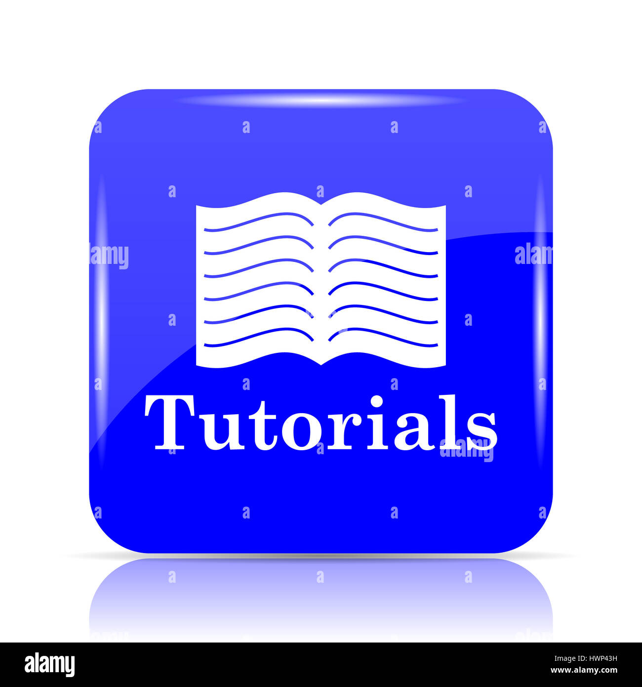Tutorials icon, blue website button on white background Stock Photo - Alamy