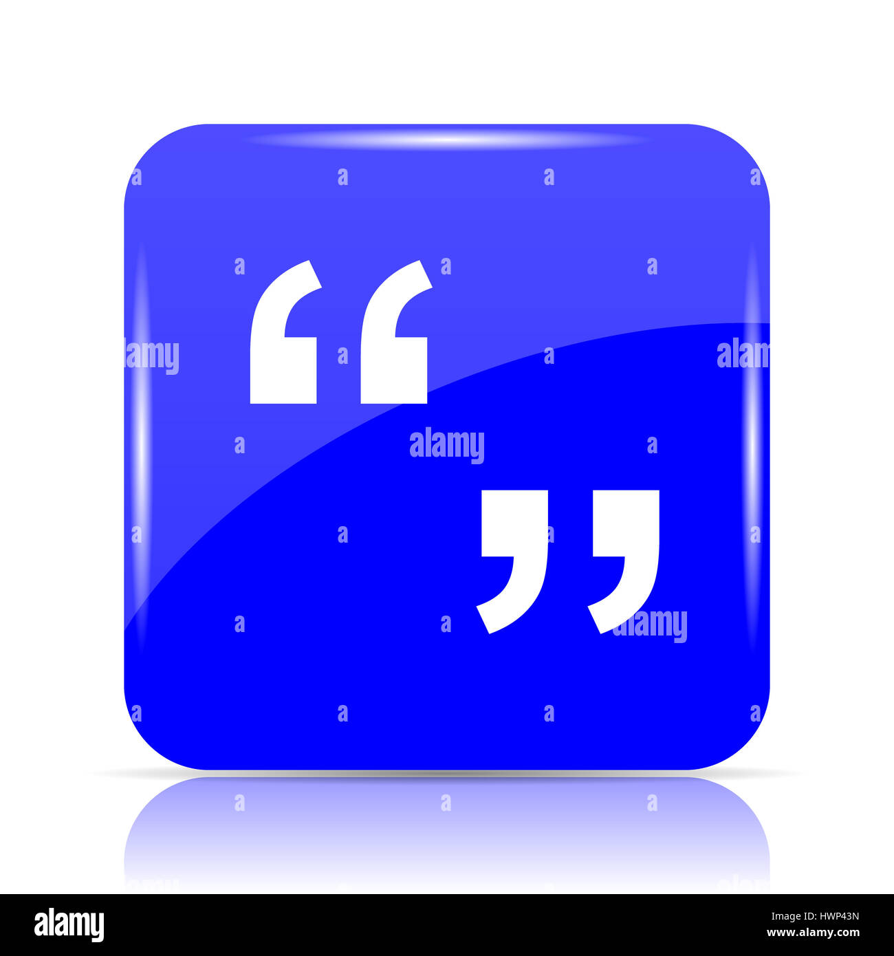 Quotation marks icon, blue website button on white background Stock ...