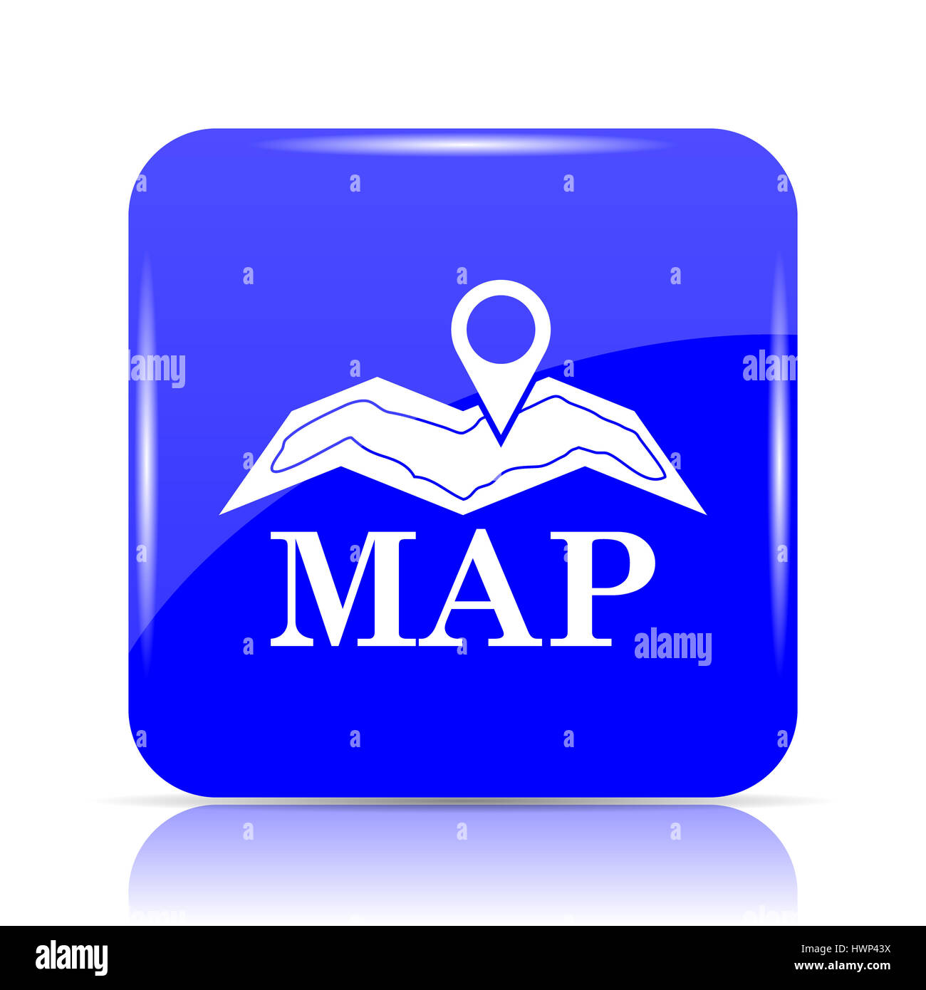 Map icon, blue website button on white background Stock Photo - Alamy