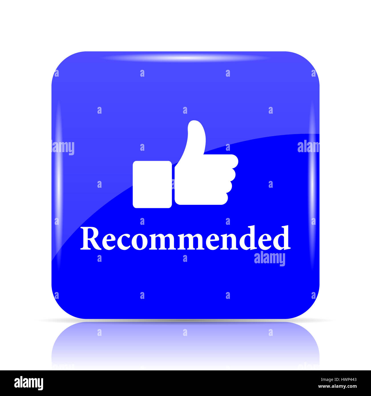 Recommended icon, blue website button on white background Stock Photo ...