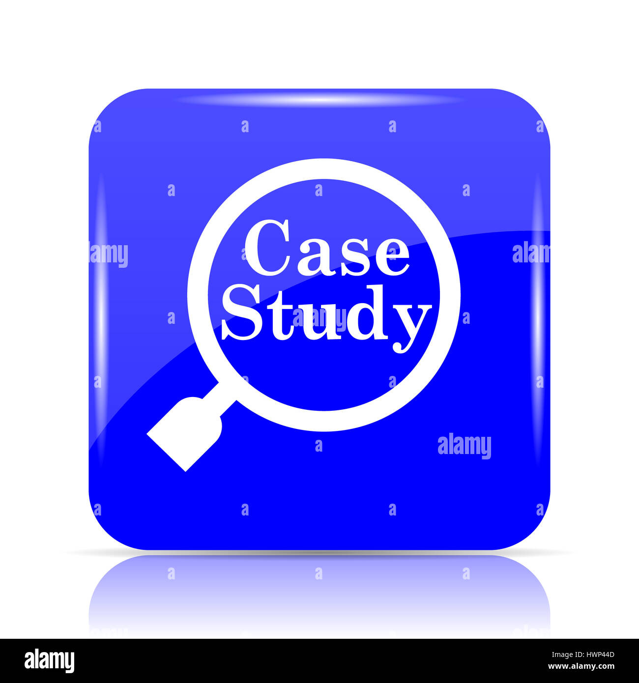 Case study icon, blue website button on white background Stock Photo ...