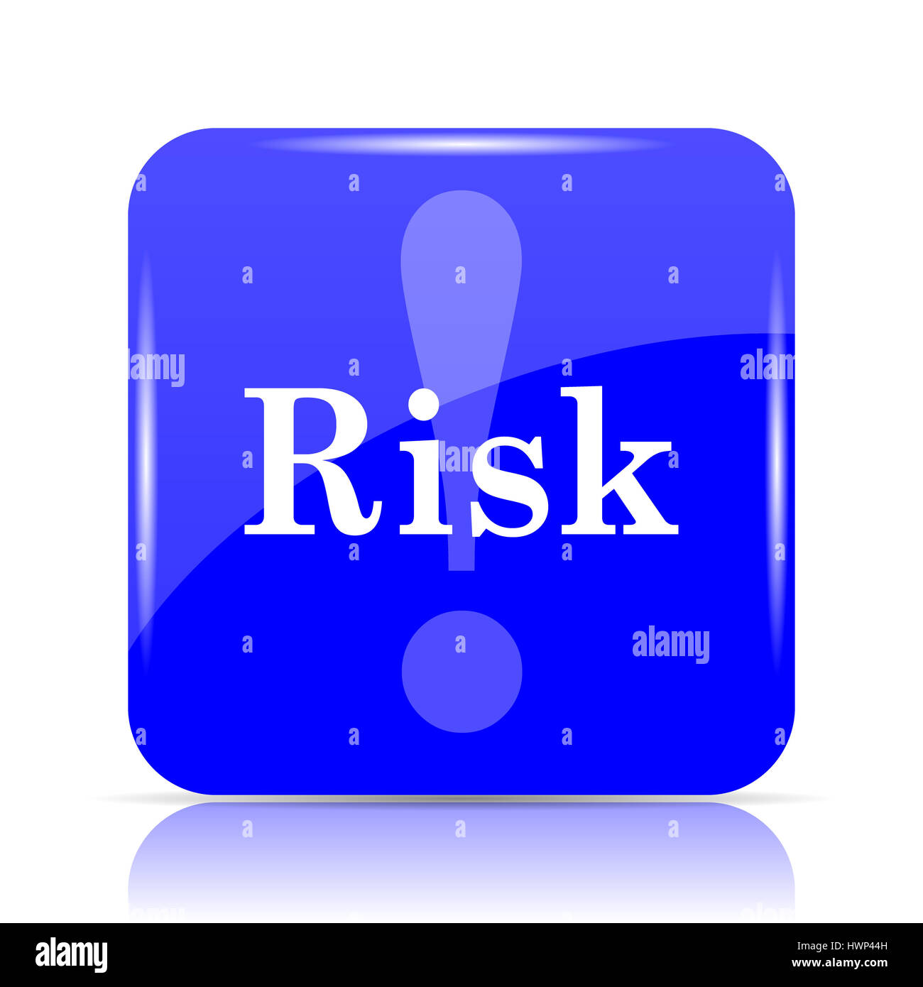Risk icon, blue website button on white background Stock Photo - Alamy