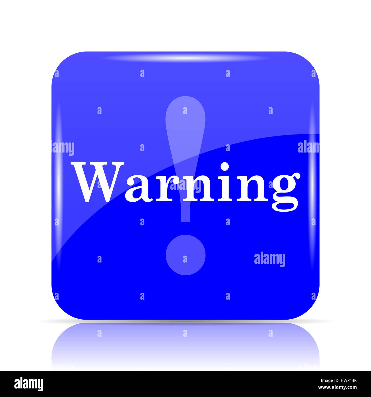Warning icon, blue website button on white background Stock Photo - Alamy