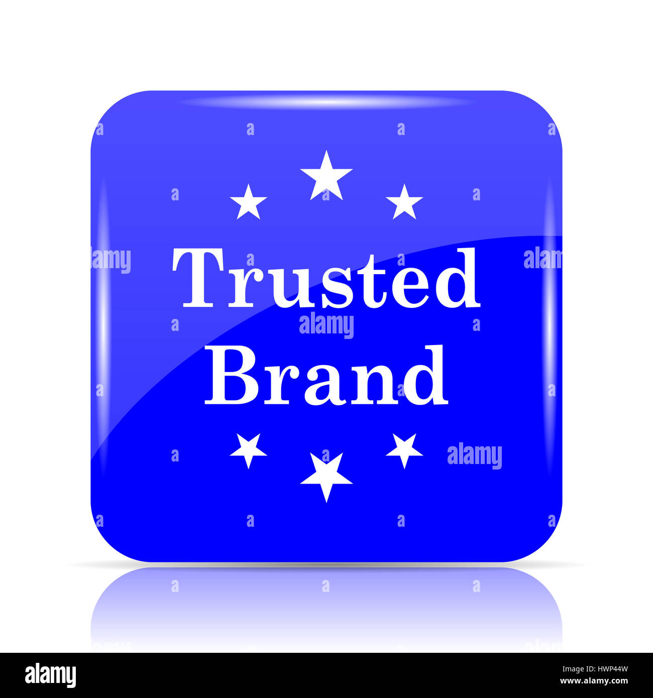 Trusted brand icon, blue website button on white background Stock Photo ...
