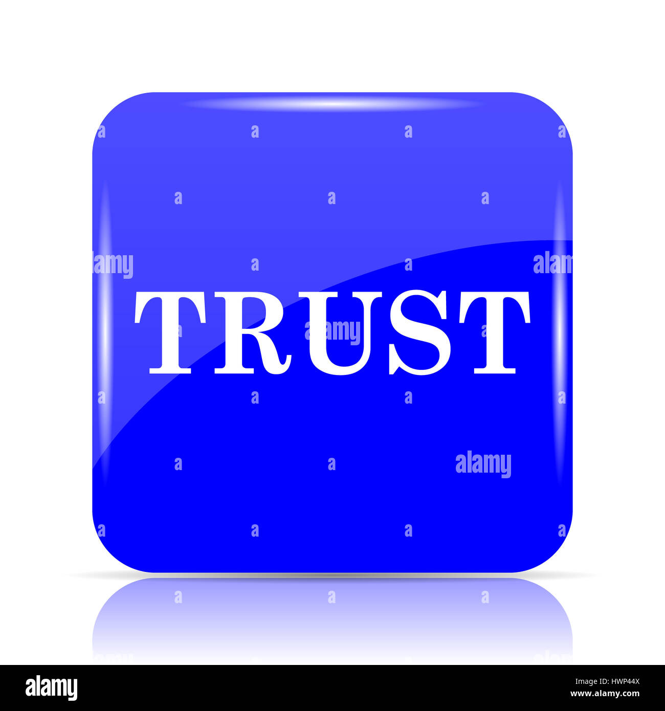 Trust icon, blue website button on white background Stock Photo - Alamy