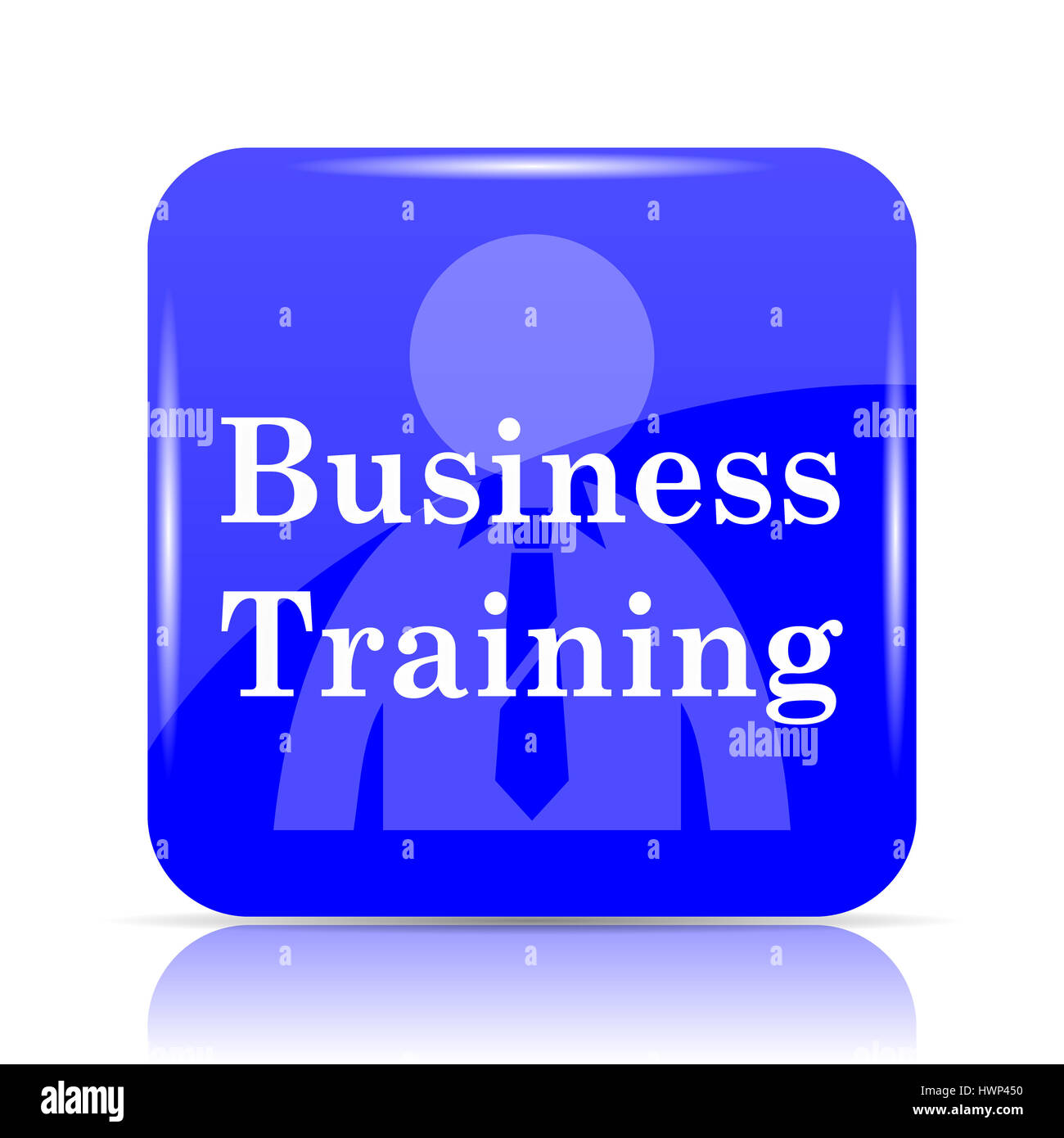 Business training icon, blue website button on white background Stock ...