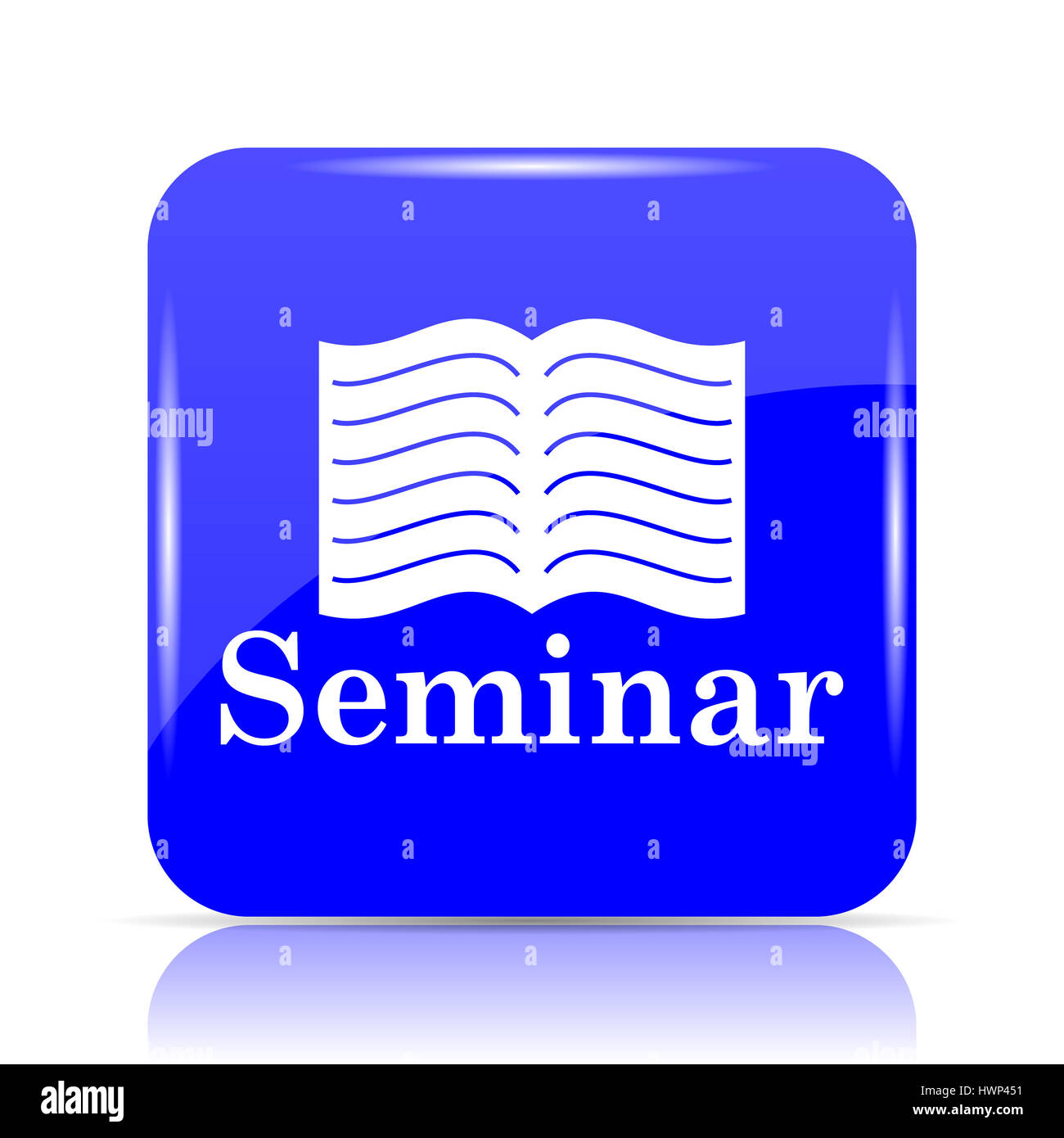 Seminar icon, blue website button on white background Stock Photo - Alamy