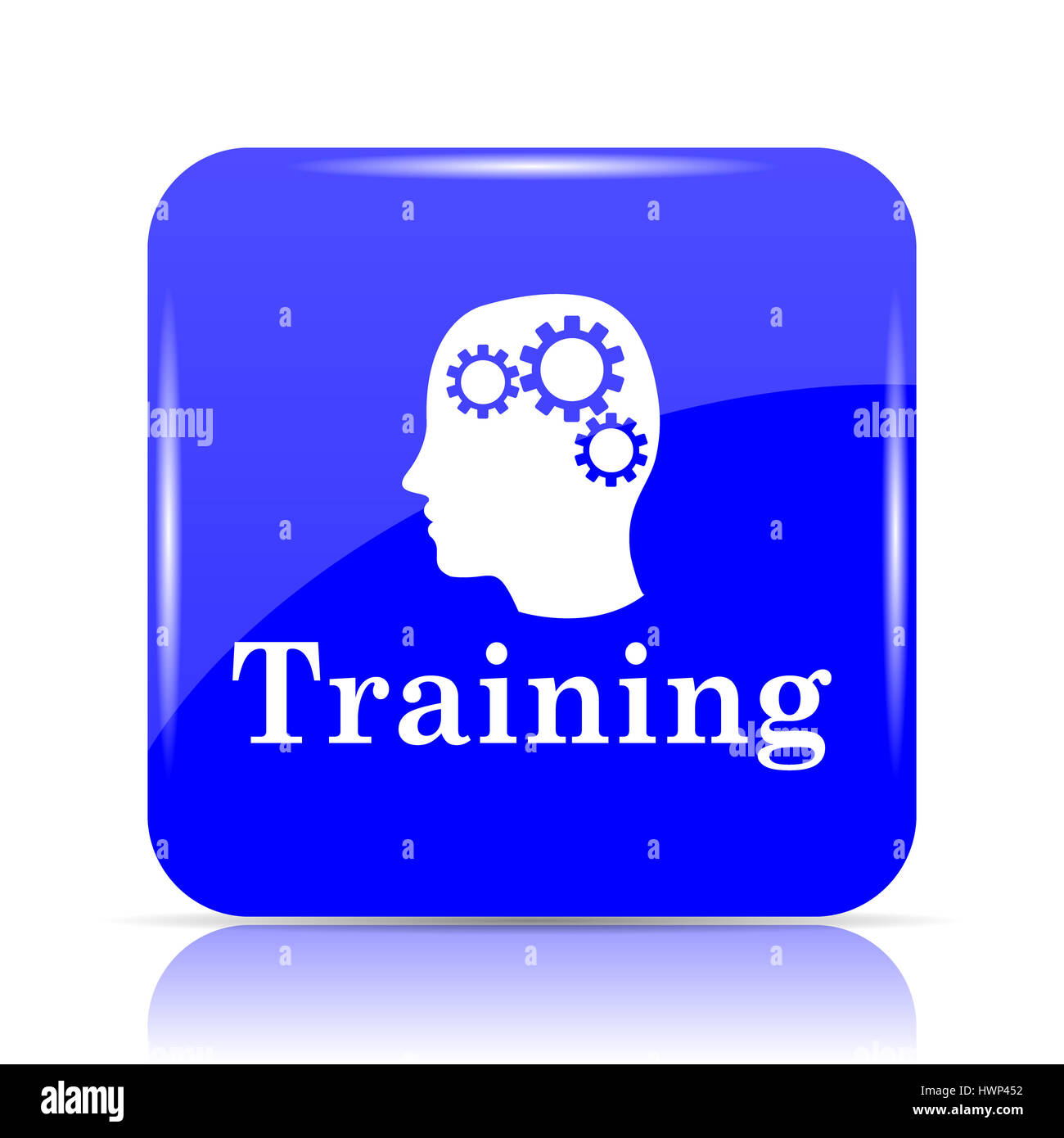 Training icon, blue website button on white background Stock Photo - Alamy