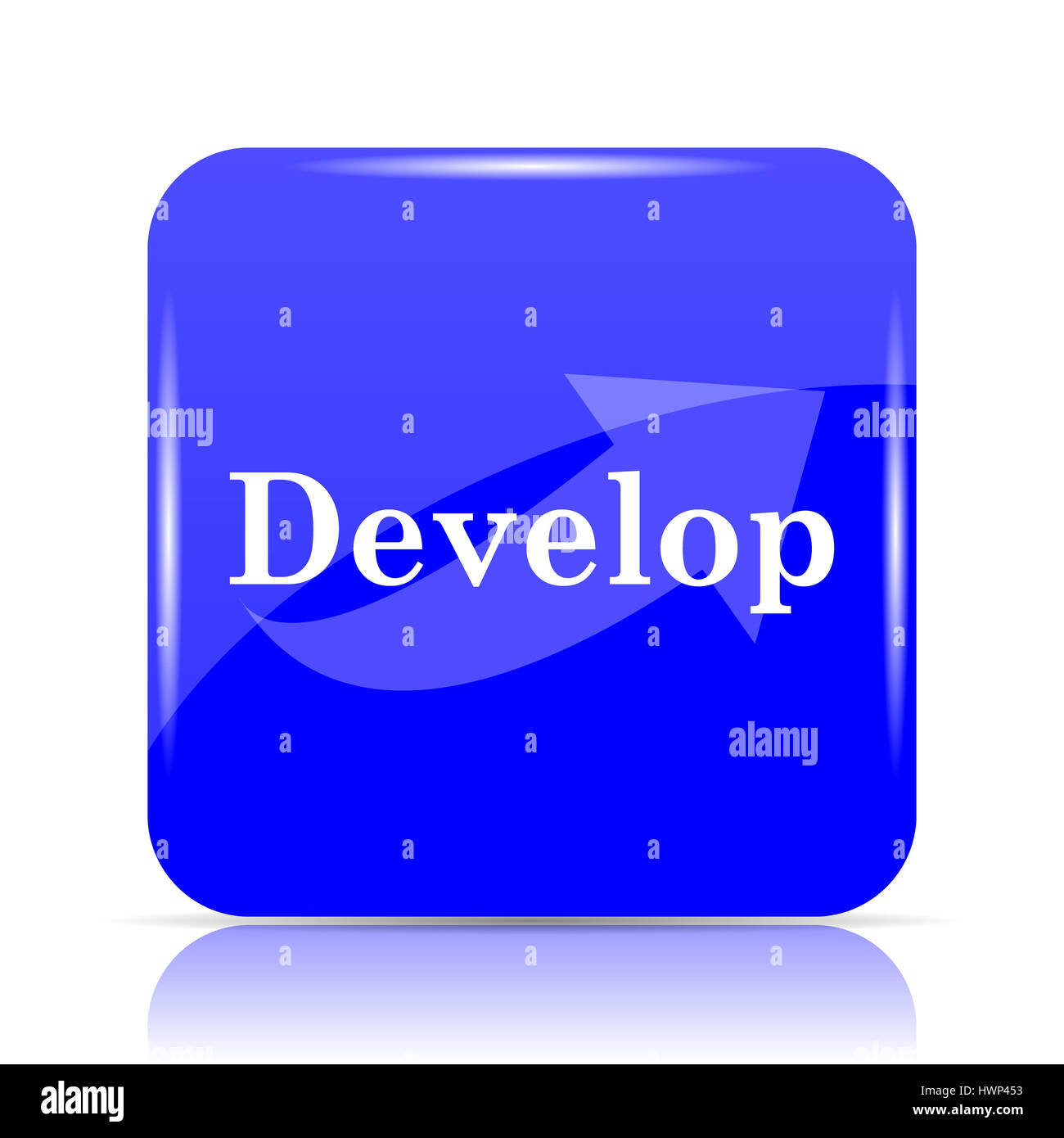 Develop icon, blue website button on white background Stock Photo - Alamy