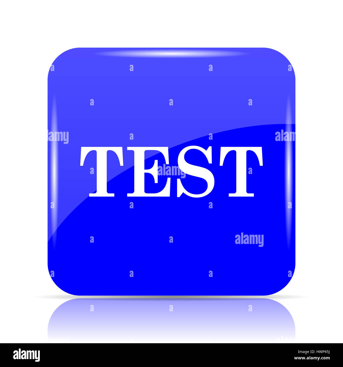 Test icon, blue website button on white background Stock Photo - Alamy