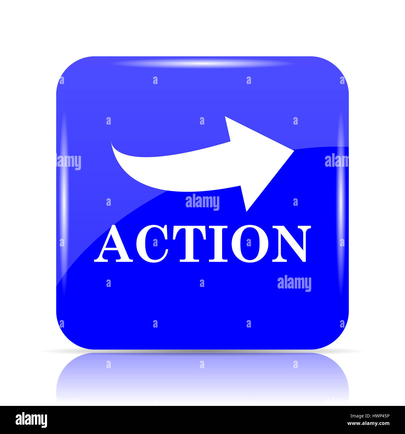 Action icon, blue website button on white background Stock Photo - Alamy