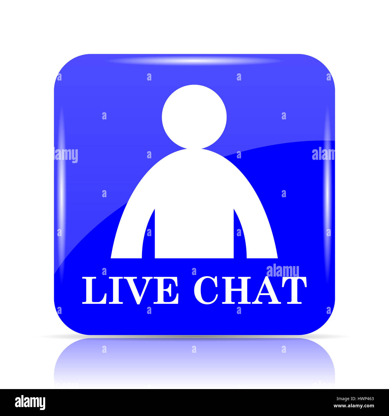 Live chat icon, blue website button on white background Stock Photo - Alamy