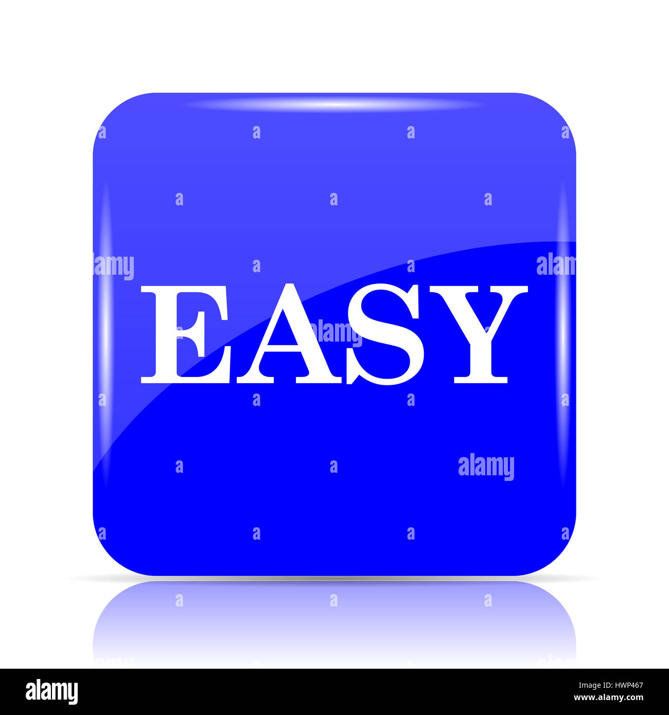 Easy icon, blue website button on white background Stock Photo - Alamy
