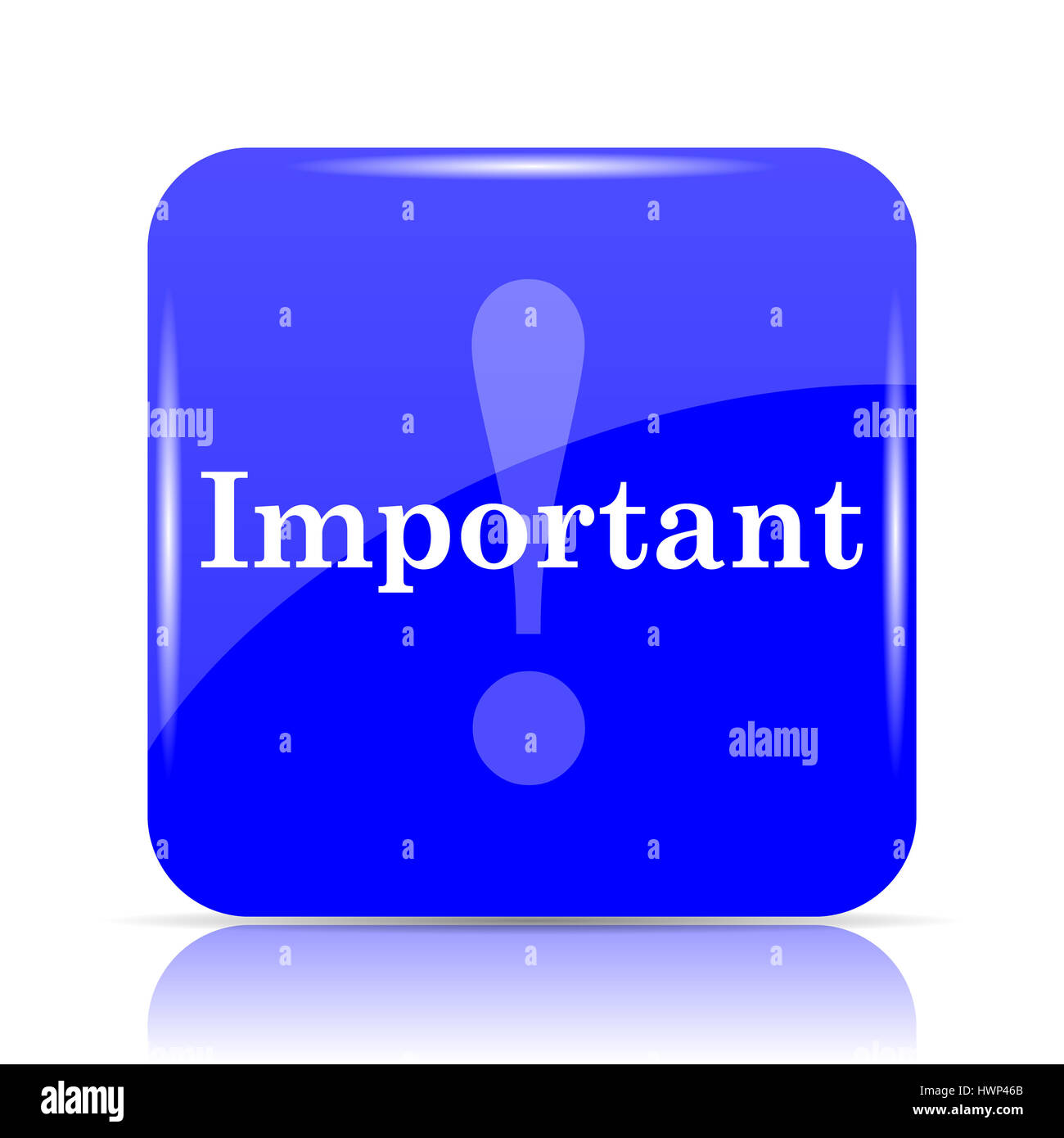 Important icon, blue website button on white background Stock Photo - Alamy