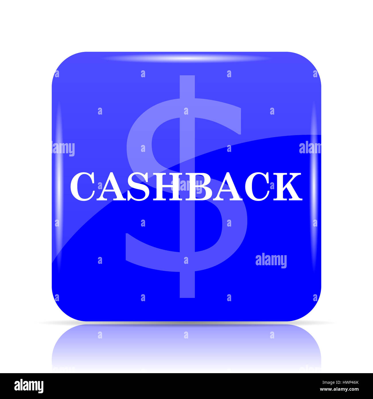 Cashback icon, blue website button on white background Stock Photo - Alamy