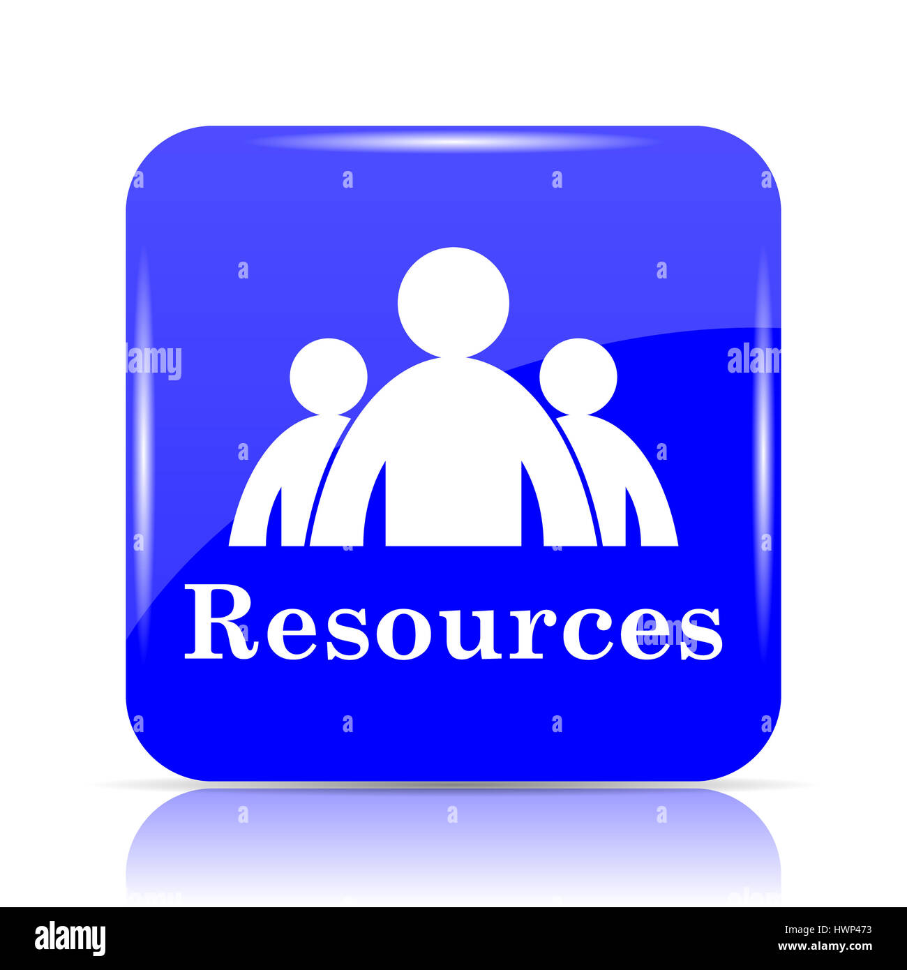 Resources icon, blue website button on white background Stock Photo - Alamy
