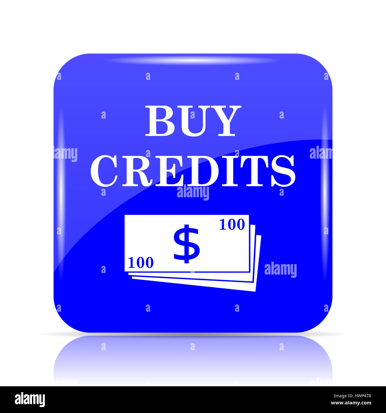 Buy credits icon, blue website button on white background Stock Photo ...