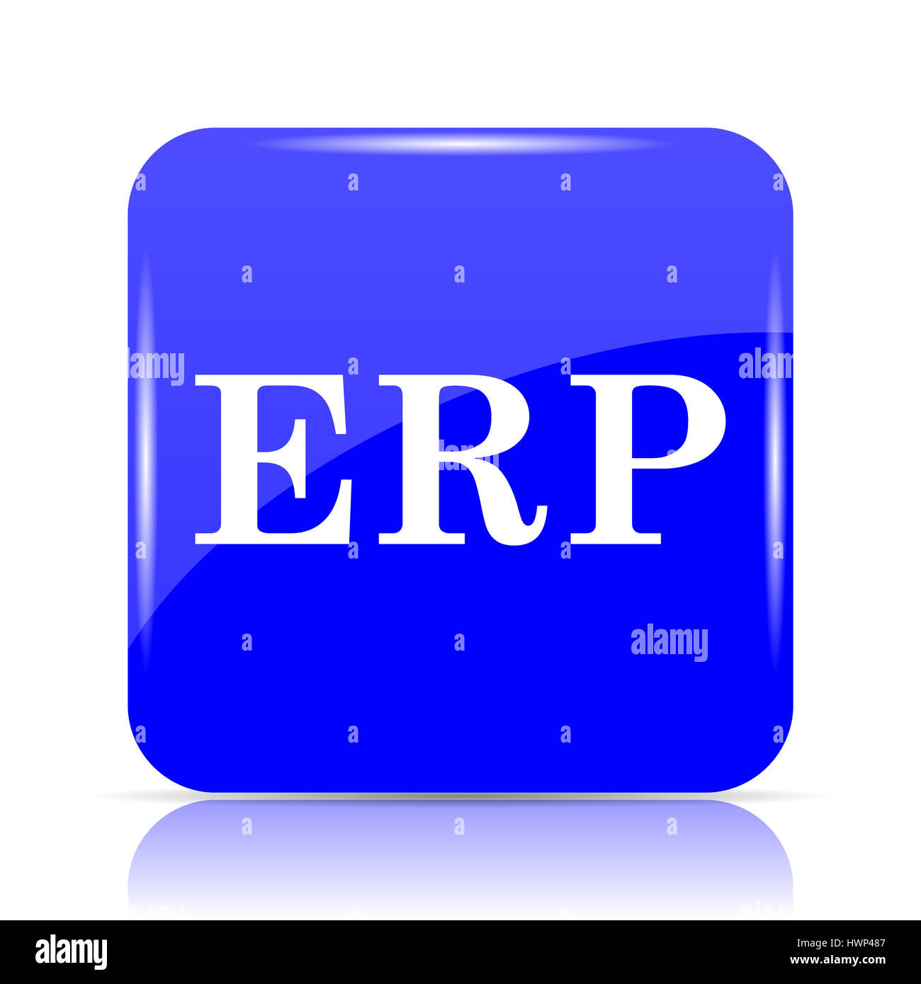 ERP icon, blue website button on white background Stock Photo - Alamy