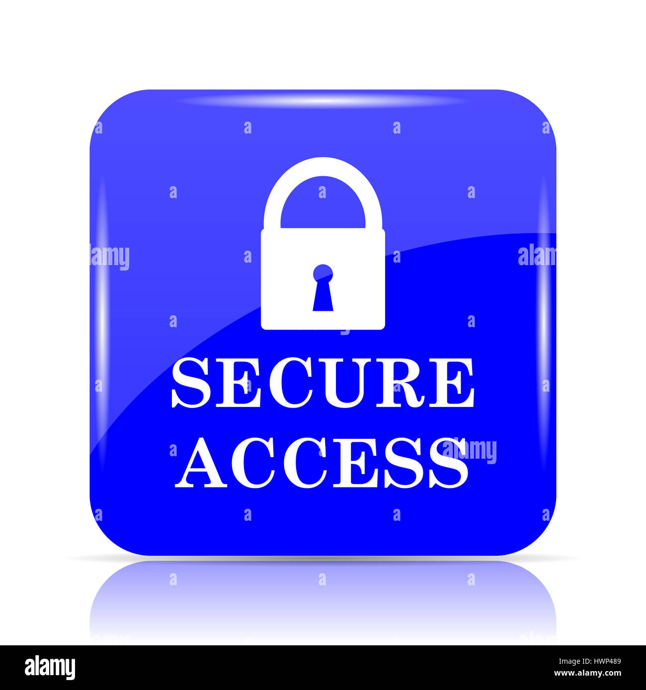 Secure access icon, blue website button on white background Stock Photo ...