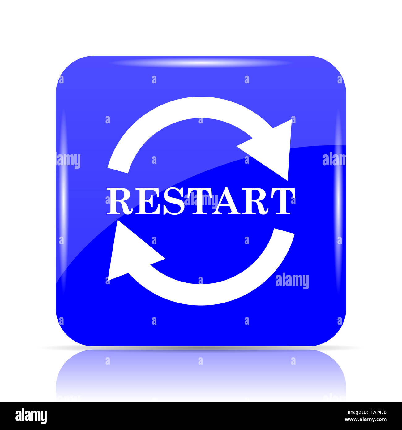 Restart icon, blue website button on white background Stock Photo - Alamy