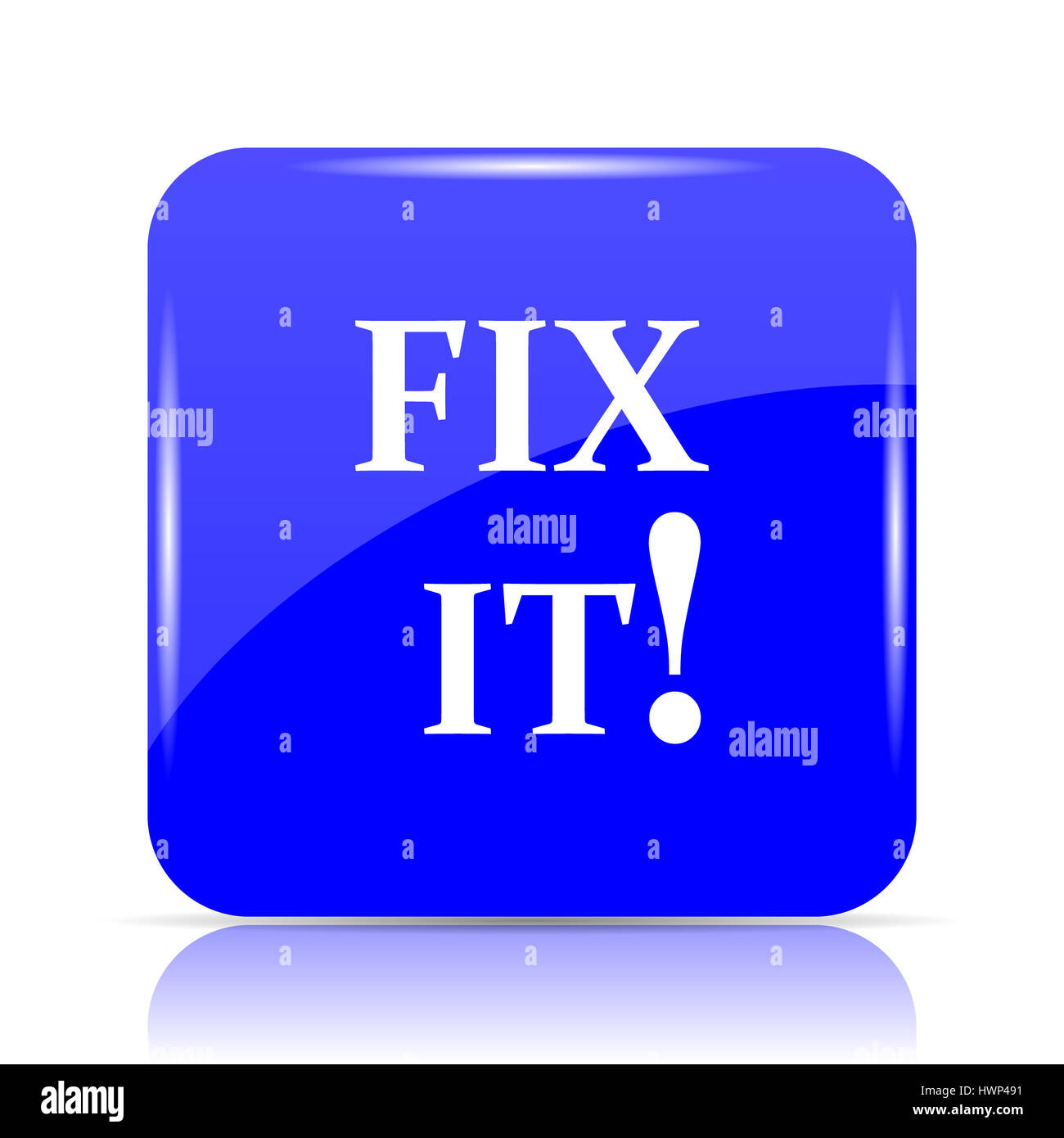 Fix it icon, blue website button on white background Stock Photo - Alamy