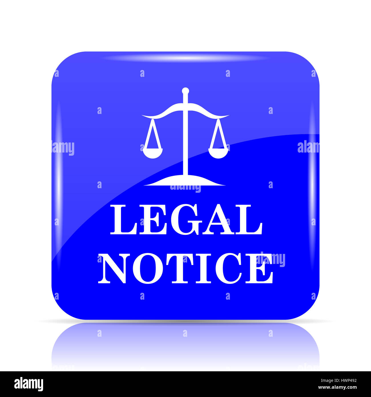 Legal notice icon, blue website button on white background Stock Photo ...