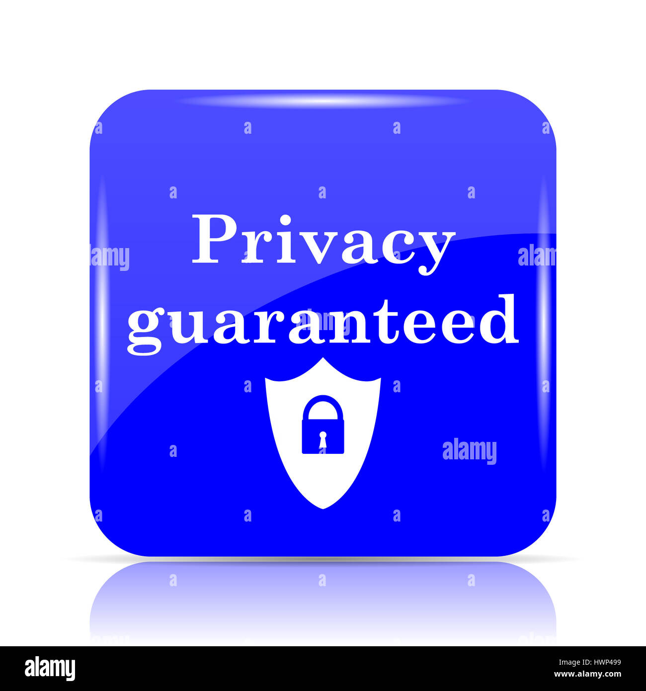 Privacy guaranteed icon, blue website button on white background Stock ...