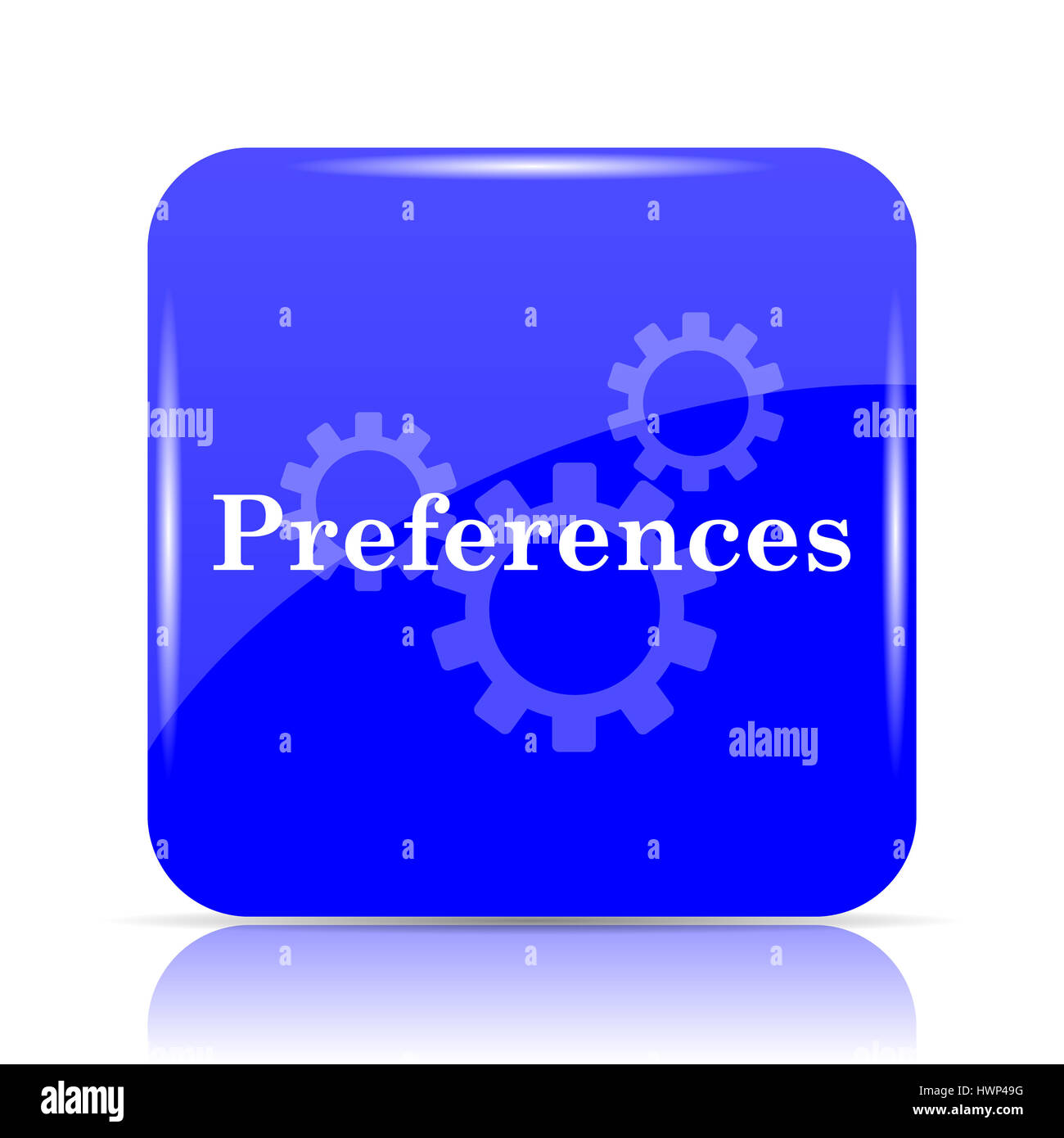 Preferences icon, blue website button on white background Stock Photo ...