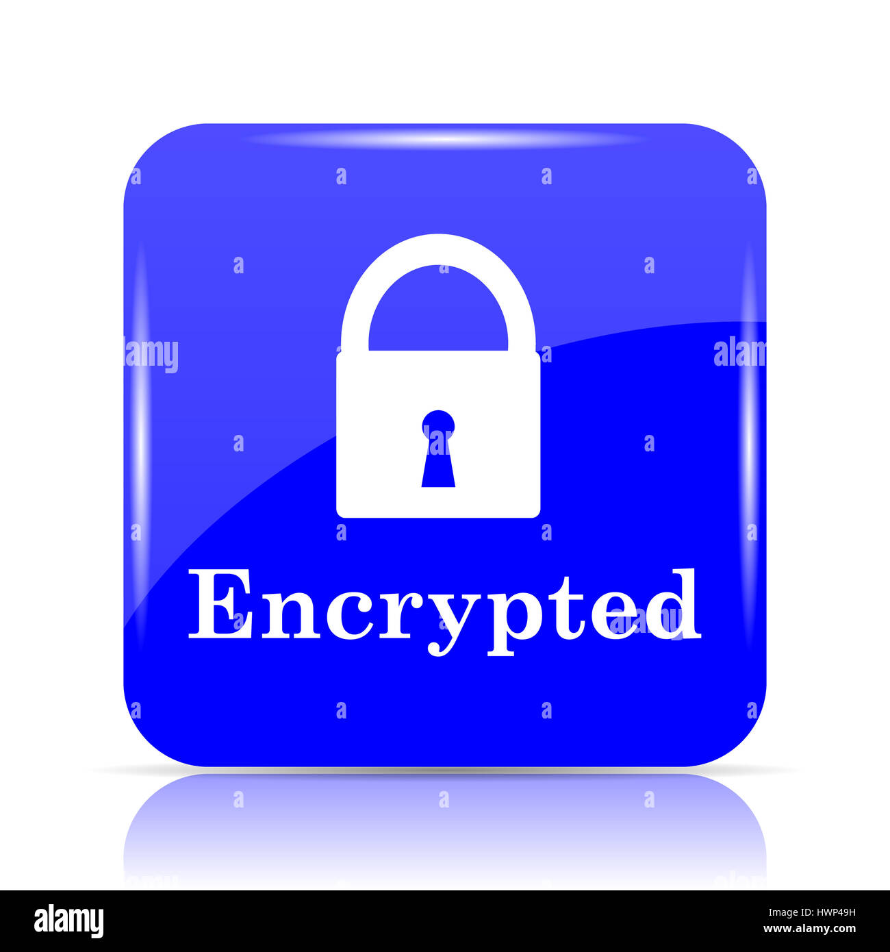 Encrypted icon, blue website button on white background Stock Photo - Alamy