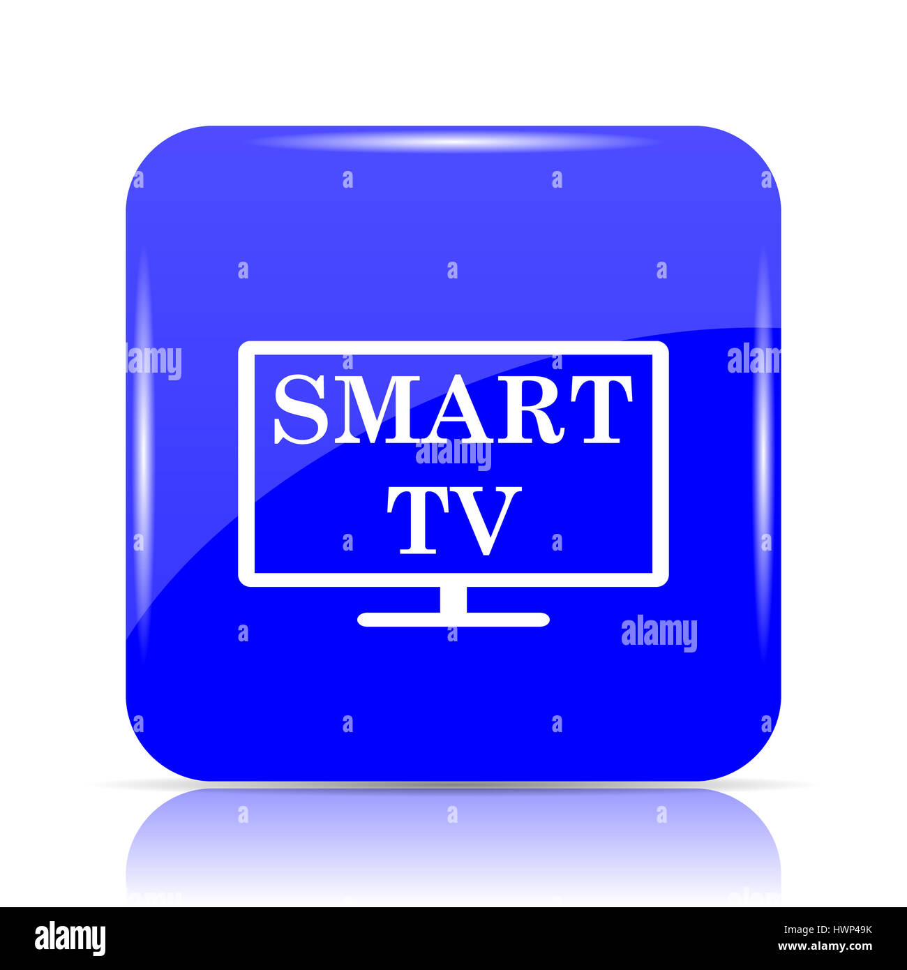 Smart tv icon, blue website button on white background Stock Photo - Alamy