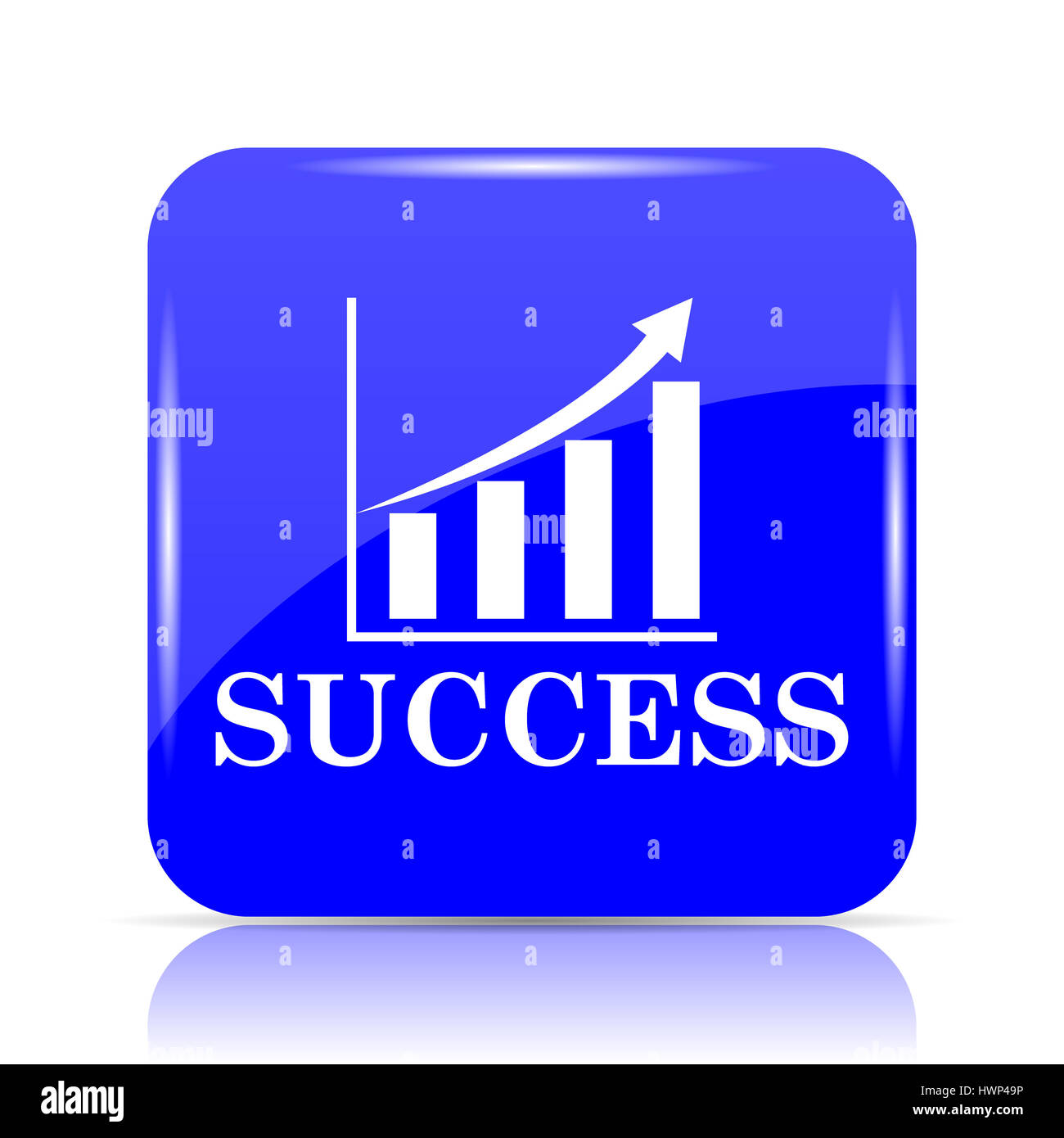 Success icon, blue website button on white background Stock Photo - Alamy