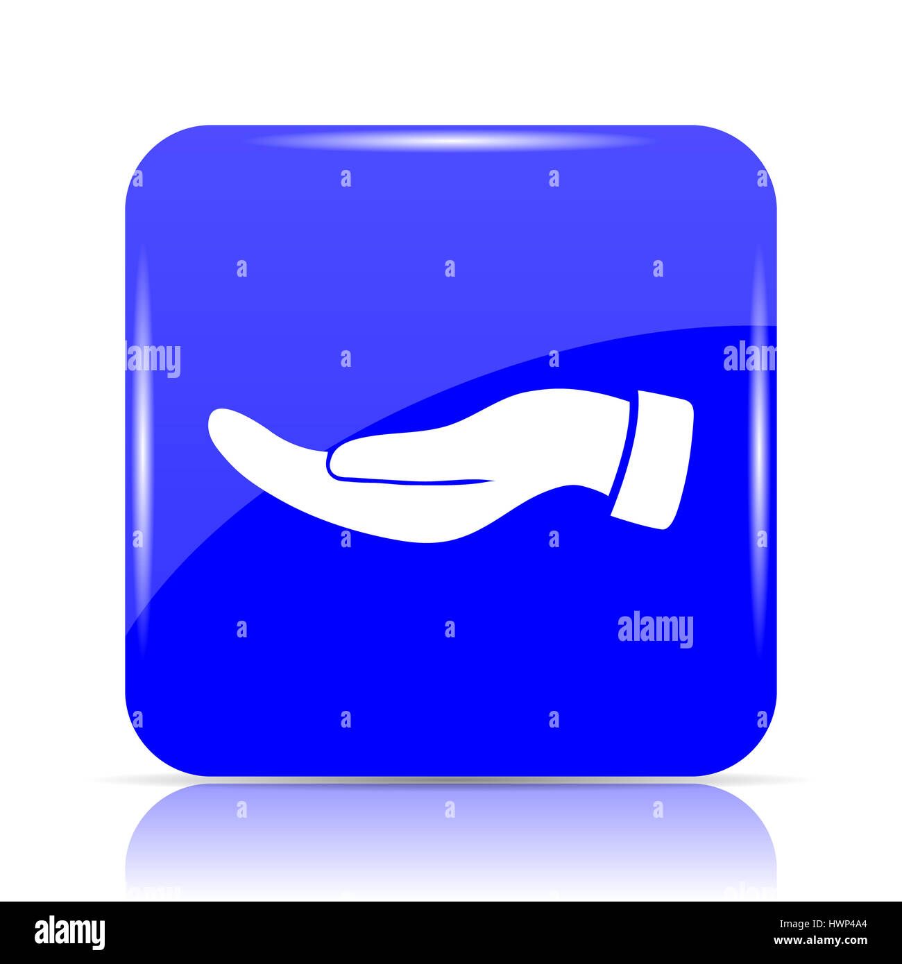 Hand icon, blue website button on white background Stock Photo - Alamy