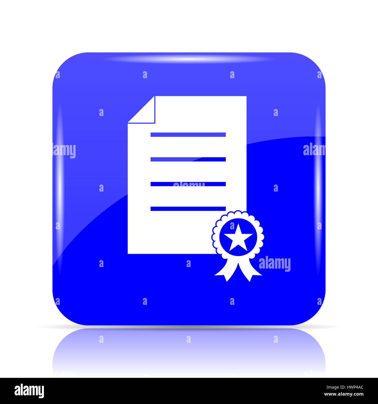 Certificate icon, blue website button on white background Stock Photo ...