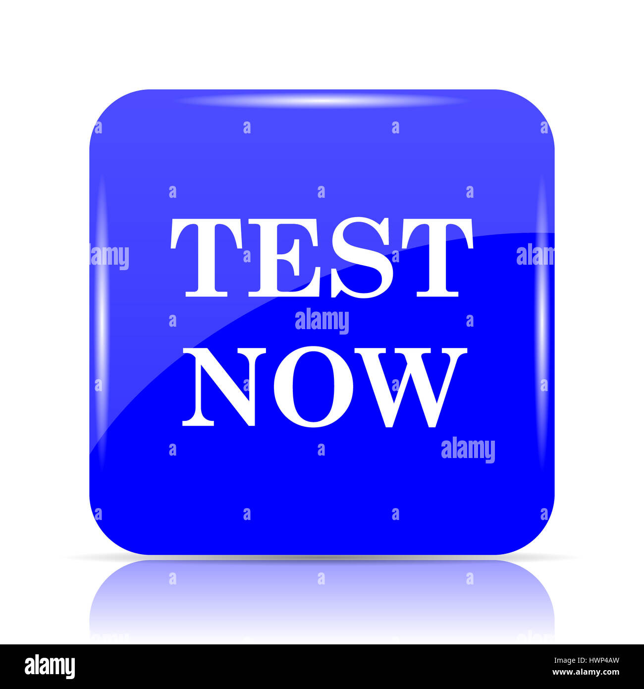 Test now icon, blue website button on white background Stock Photo - Alamy