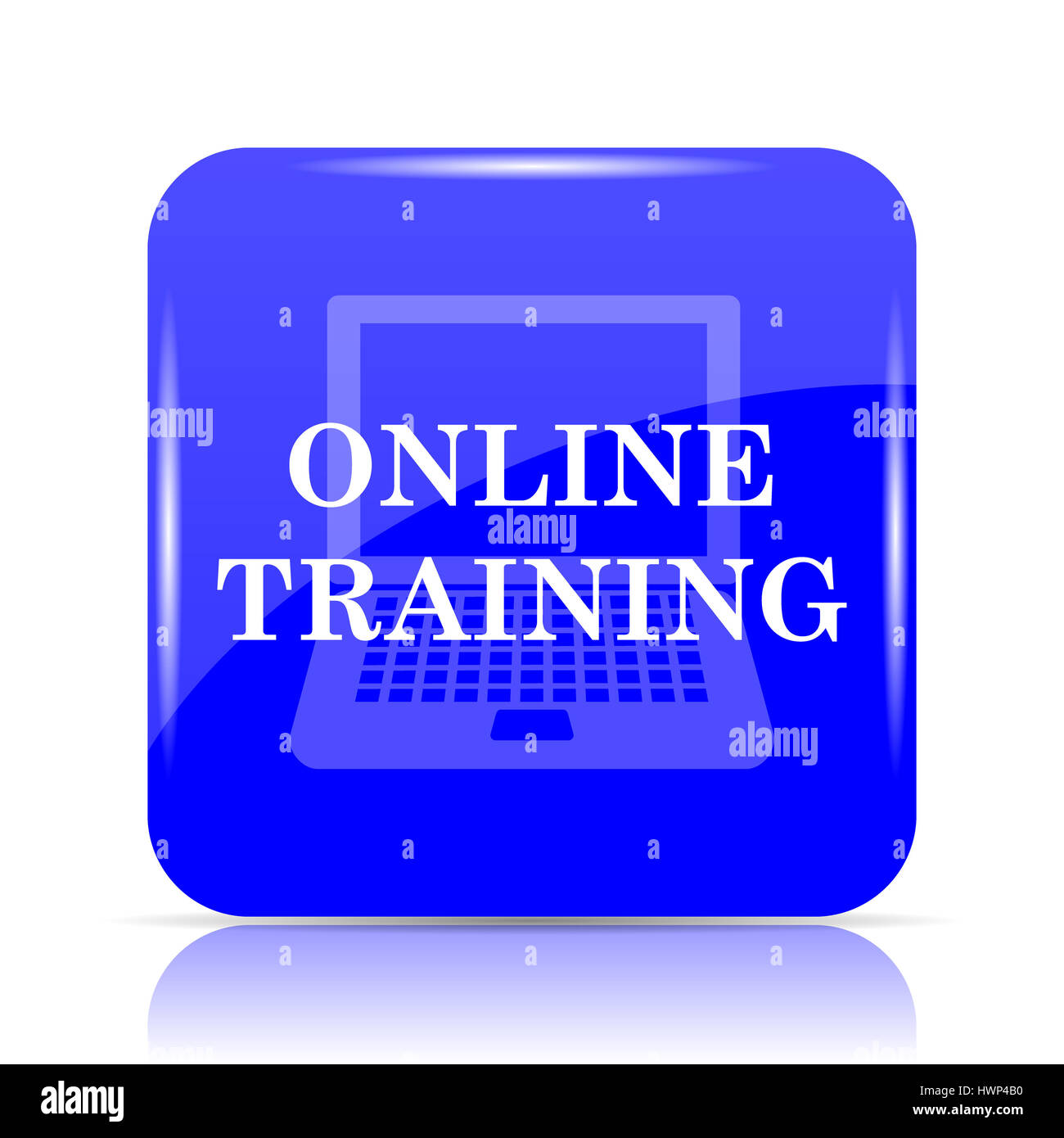 Online training icon, blue website button on white background Stock ...