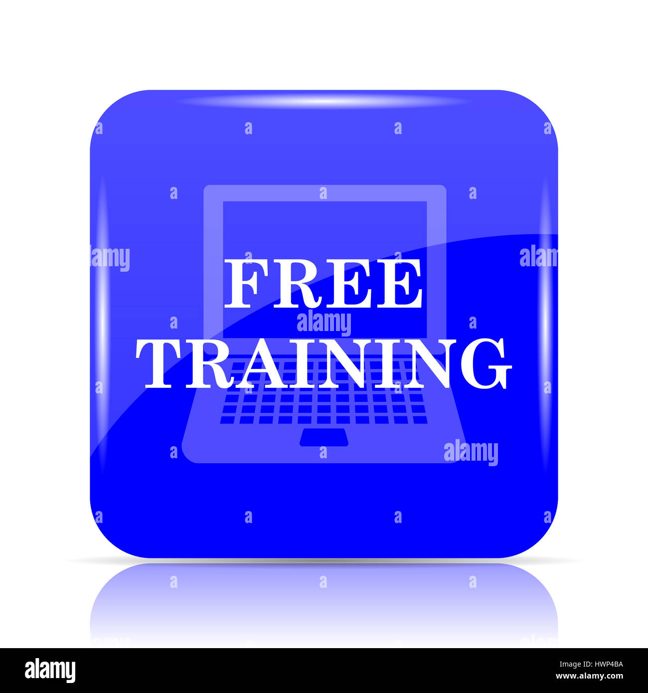 Free training icon, blue website button on white background Stock Photo ...