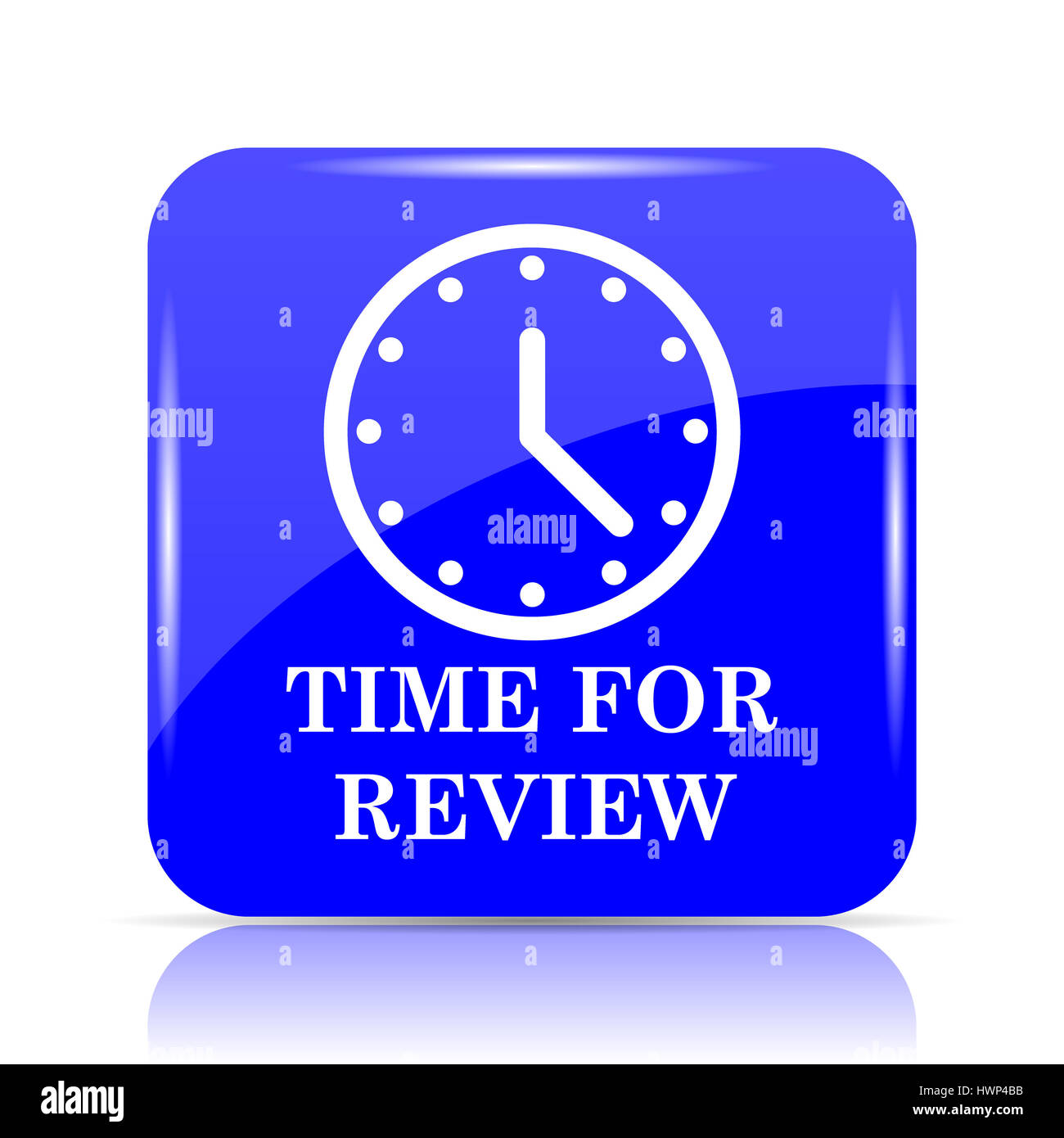 Time for review icon, blue website button on white background Stock ...