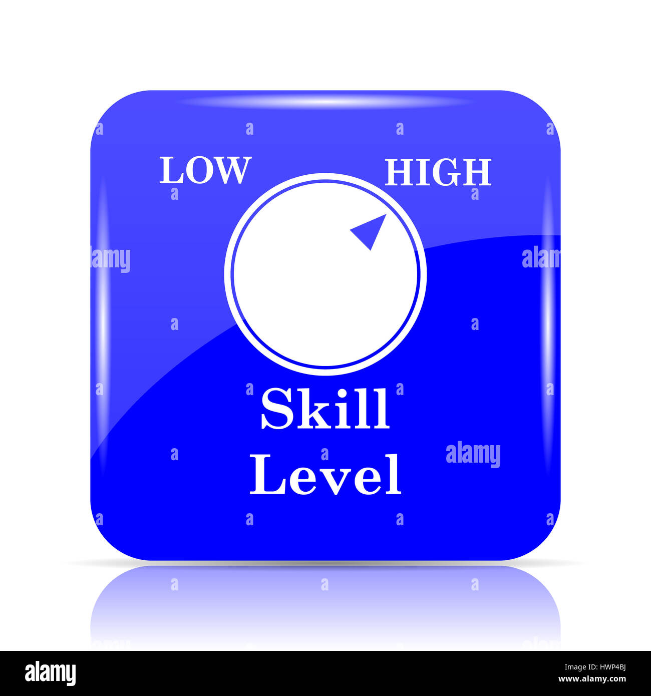 Skill level icon, blue website button on white background Stock Photo ...