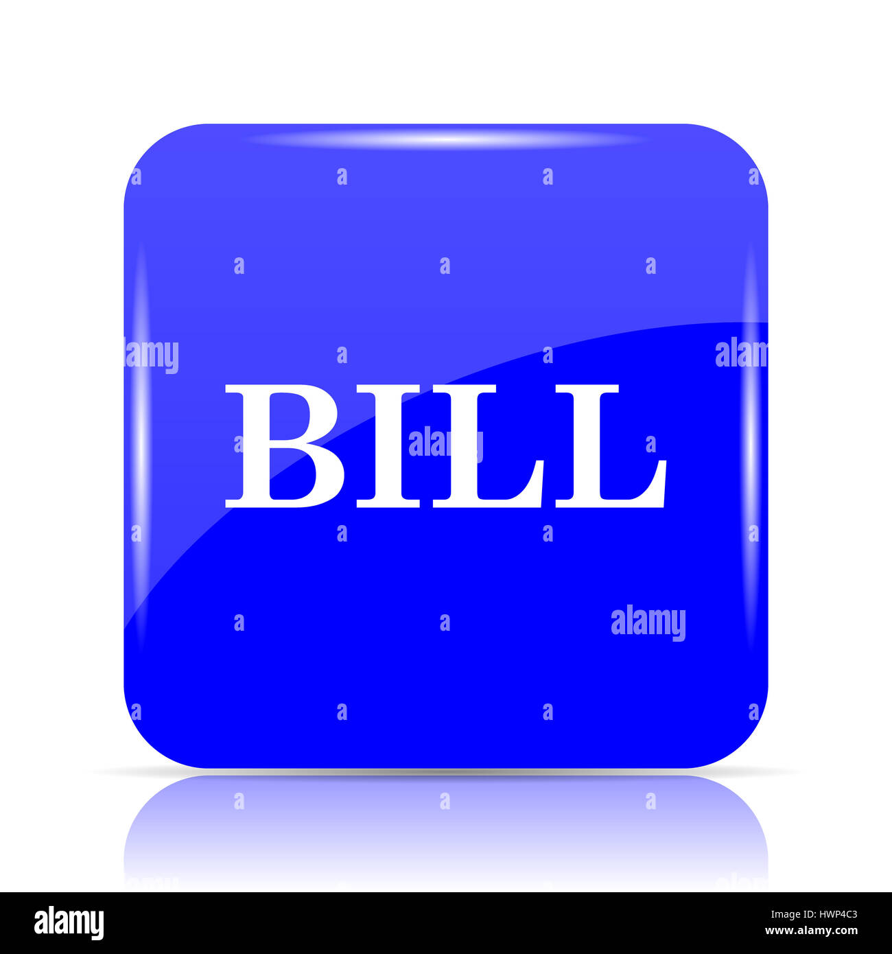 Bill icon, blue website button on white background Stock Photo - Alamy