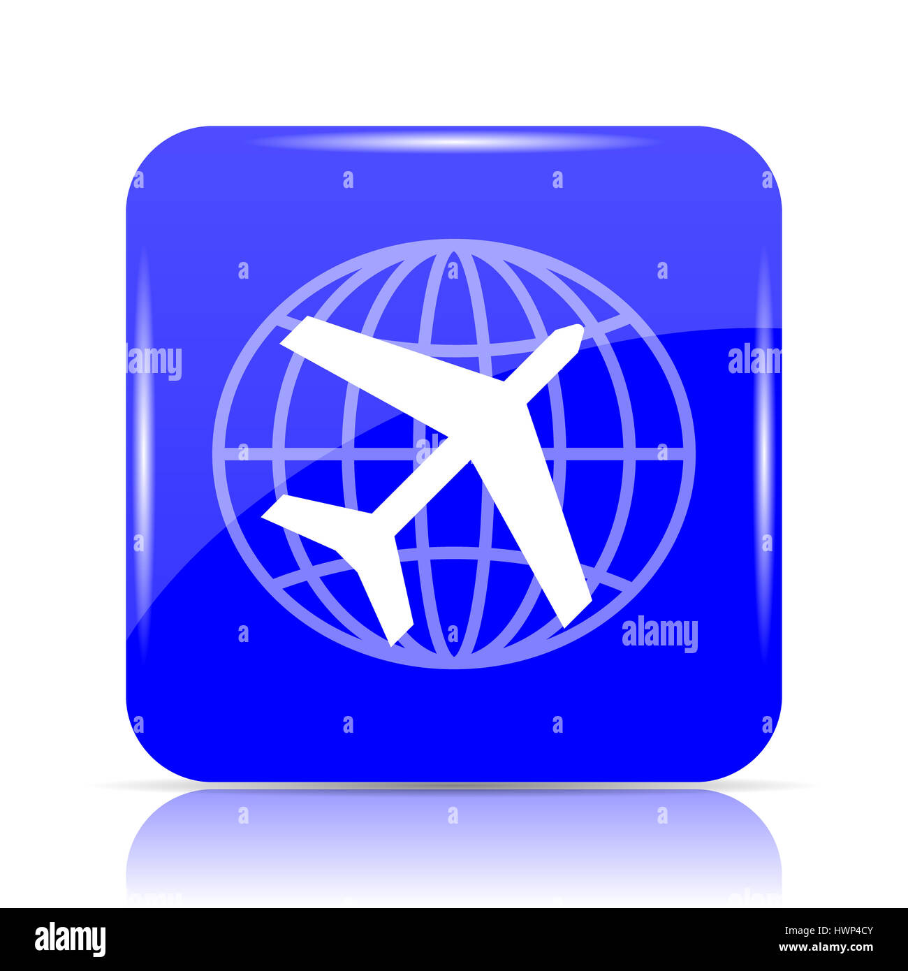 Travel icon, blue website button on white background Stock Photo - Alamy