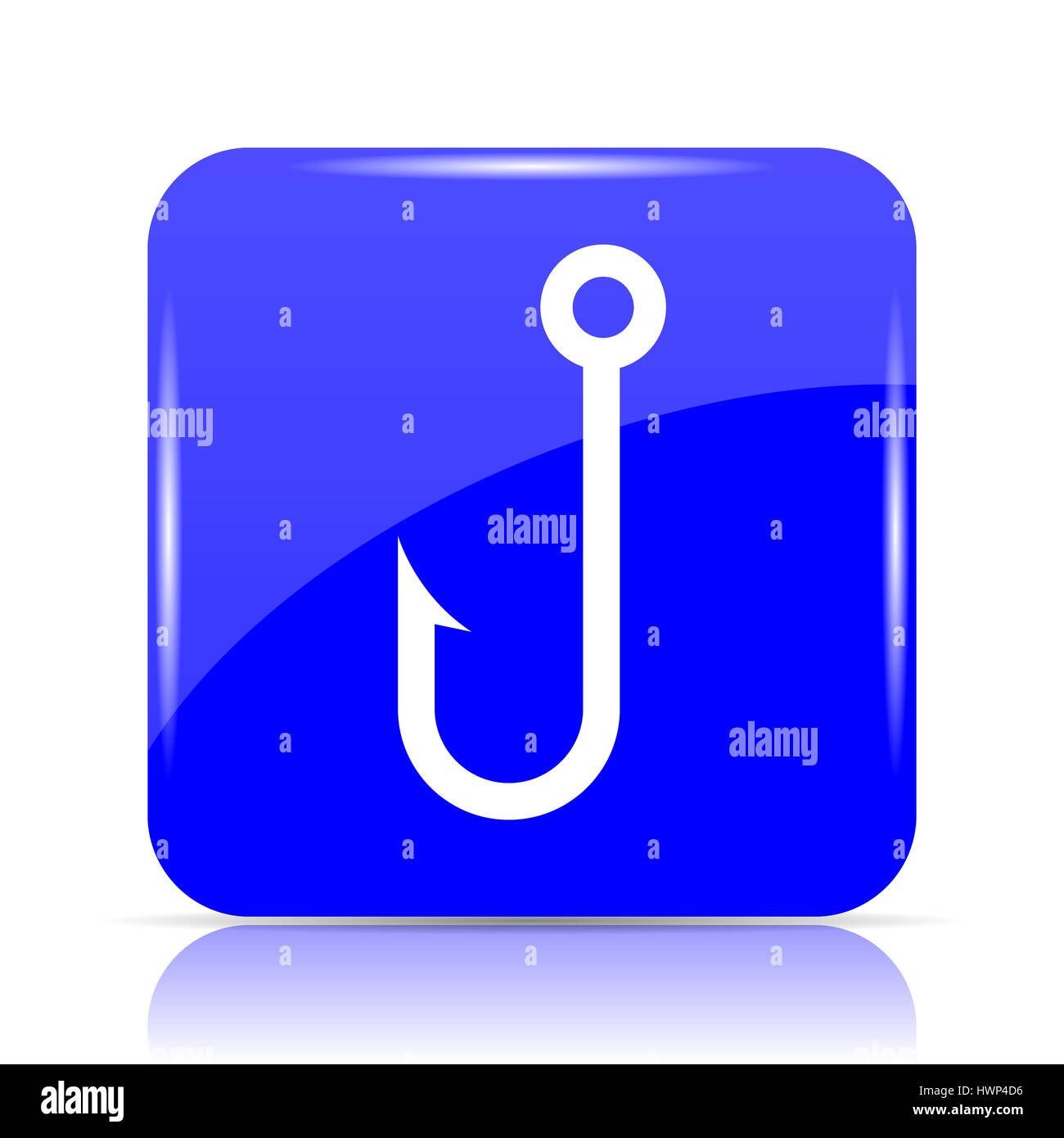 Fish hook icon, blue website button on white background Stock Photo - Alamy