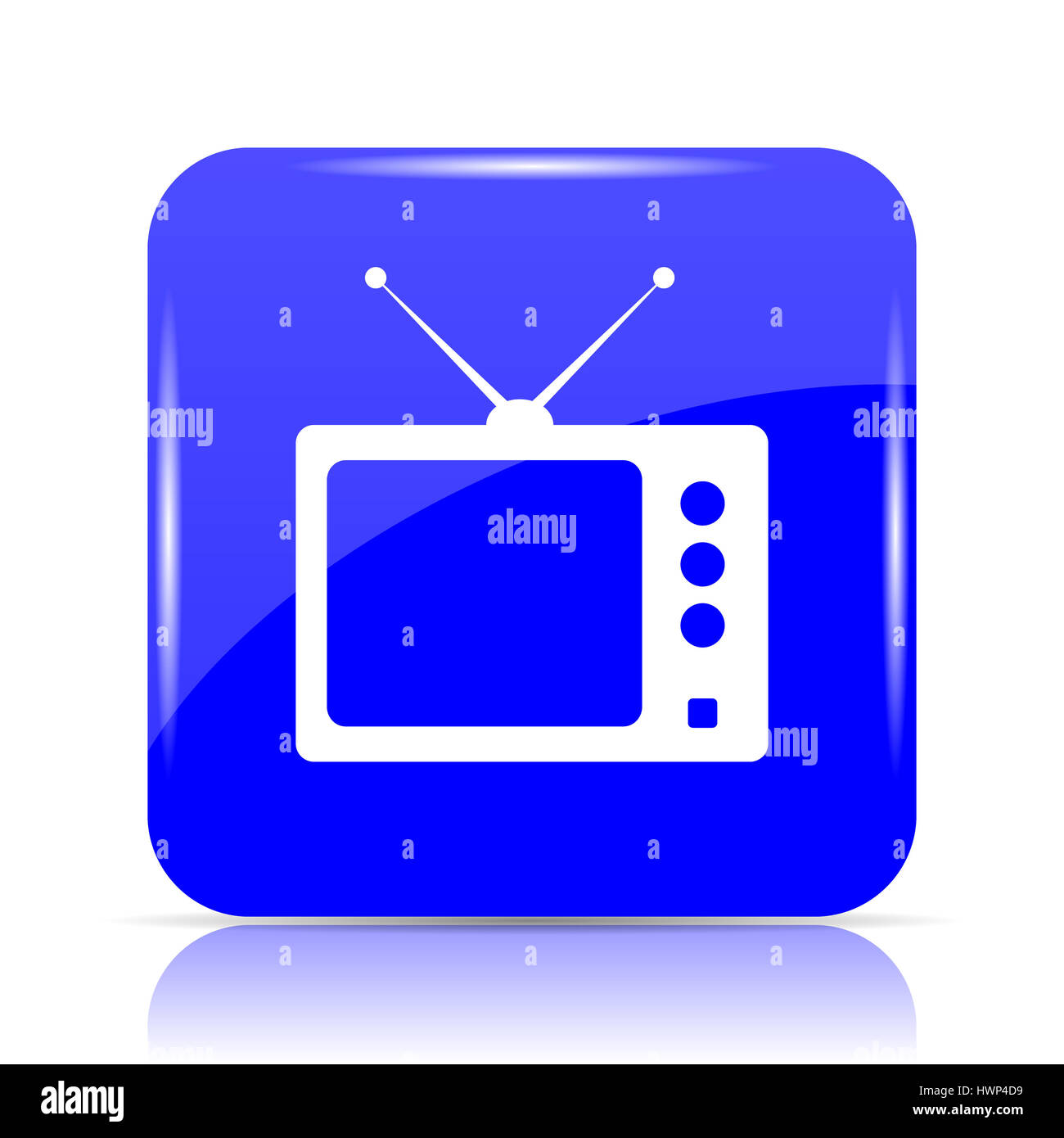 Retro tv icon, blue website button on white background Stock Photo - Alamy