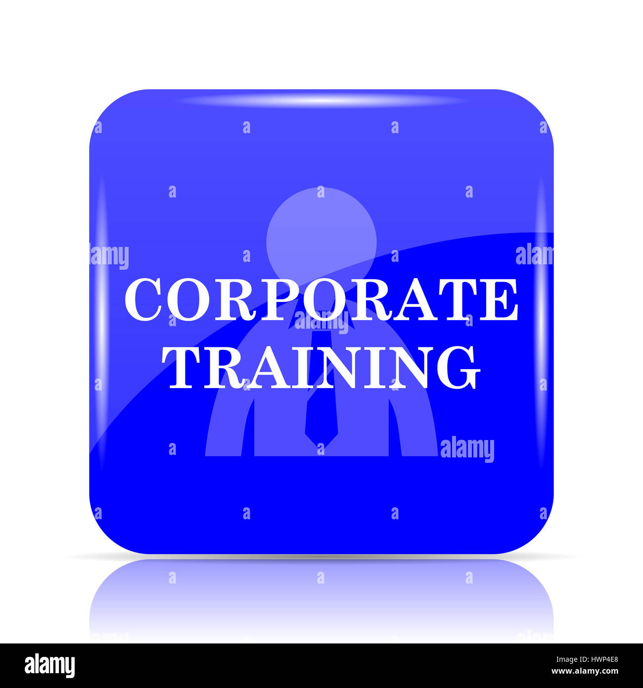Corporate training icon, blue website button on white background Stock ...