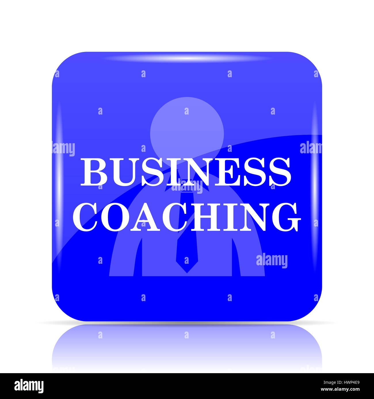 Business coaching icon, blue website button on white background Stock ...