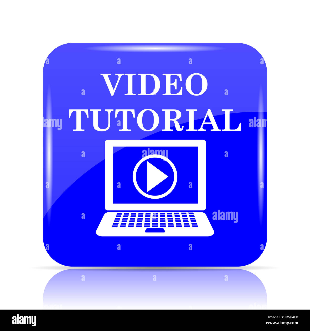 Video tutorial icon, blue website button on white background Stock ...