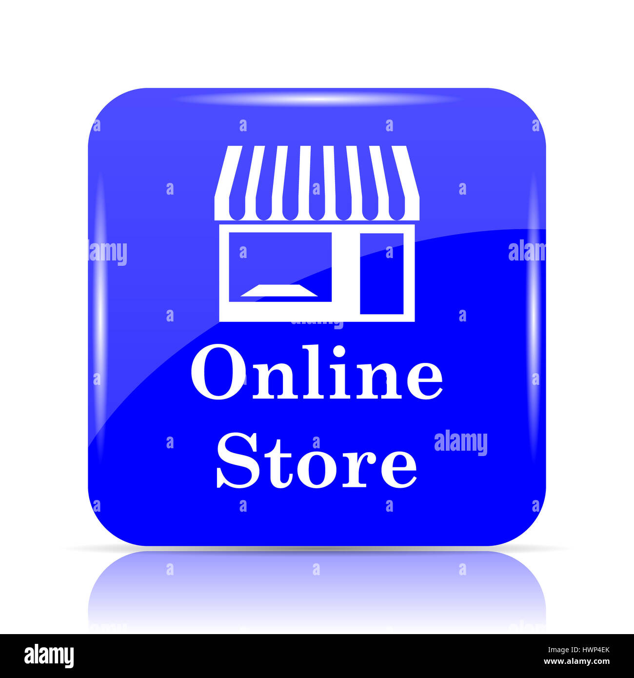 Online store icon, blue website button on white background Stock Photo ...
