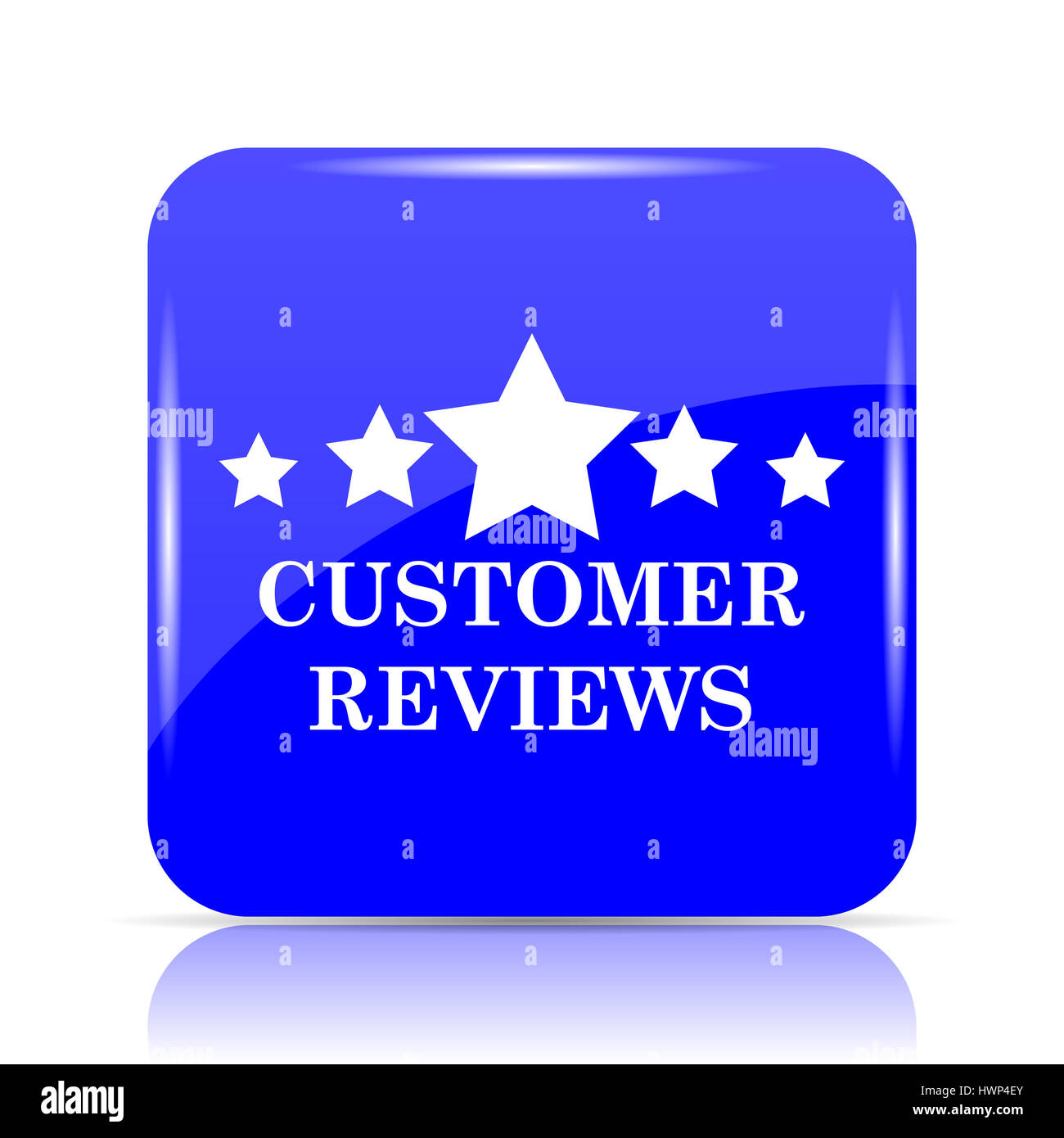 Customer reviews icon, blue website button on white background Stock ...