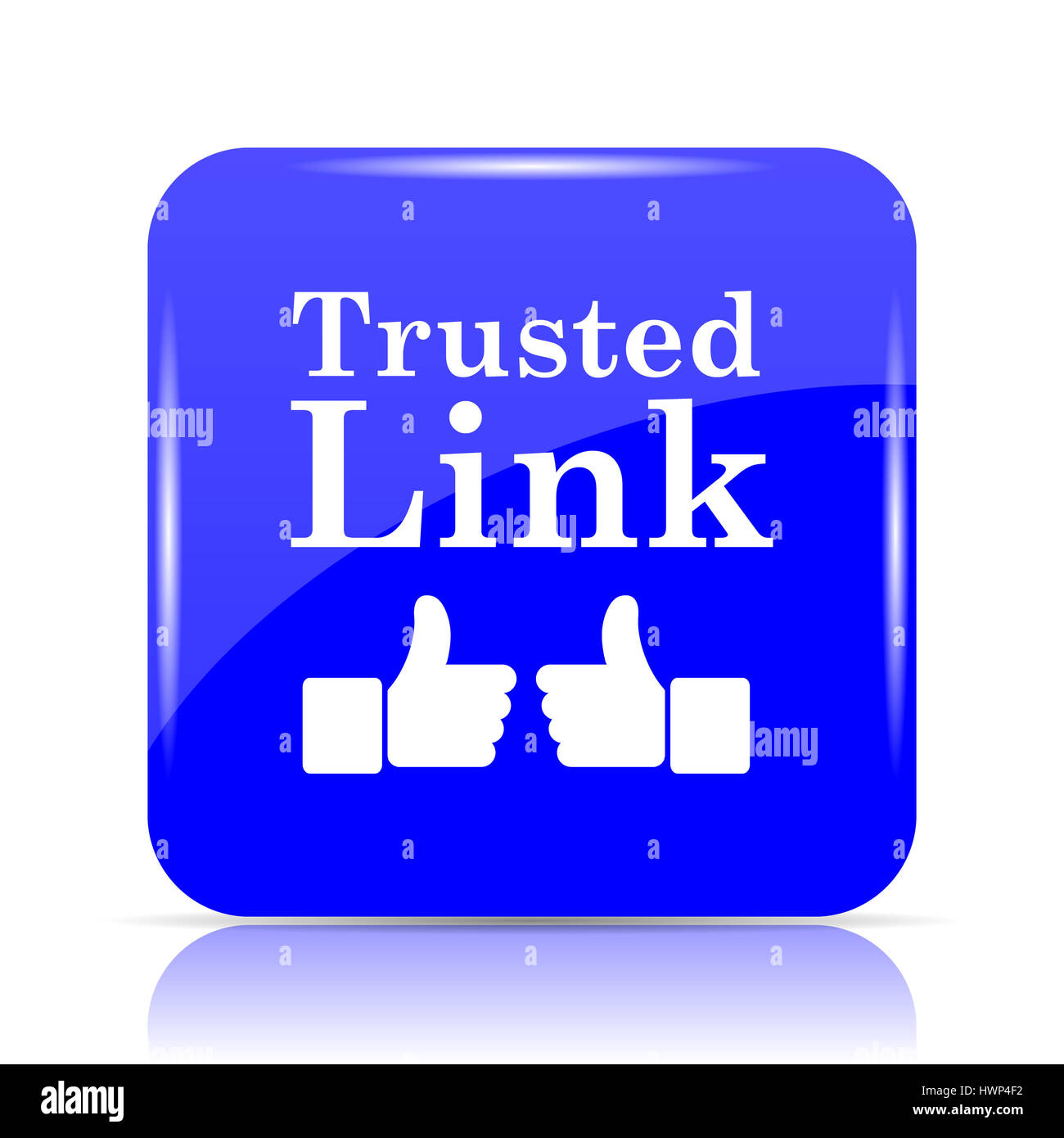 Trusted link icon, blue website button on white background Stock Photo ...