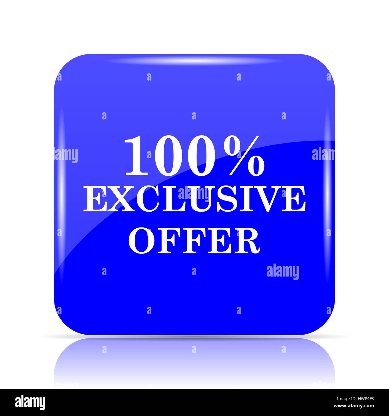 100% exclusive offer icon, blue website button on white background ...